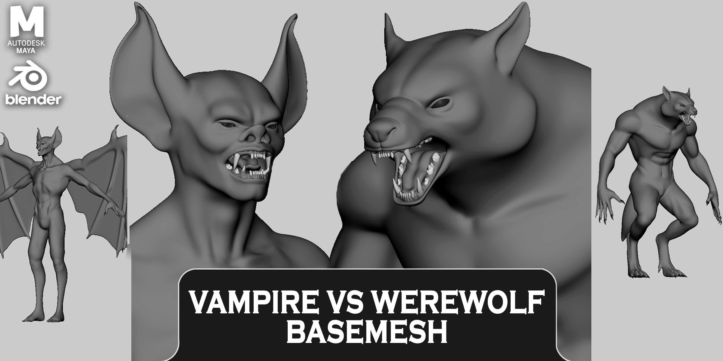 3D Model Collection Vampire Vs Werewolf Basemesh VR / AR / low-poly ...