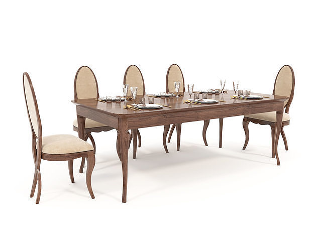 European style Dining Table and Chairs 12 3D model | CGTrader