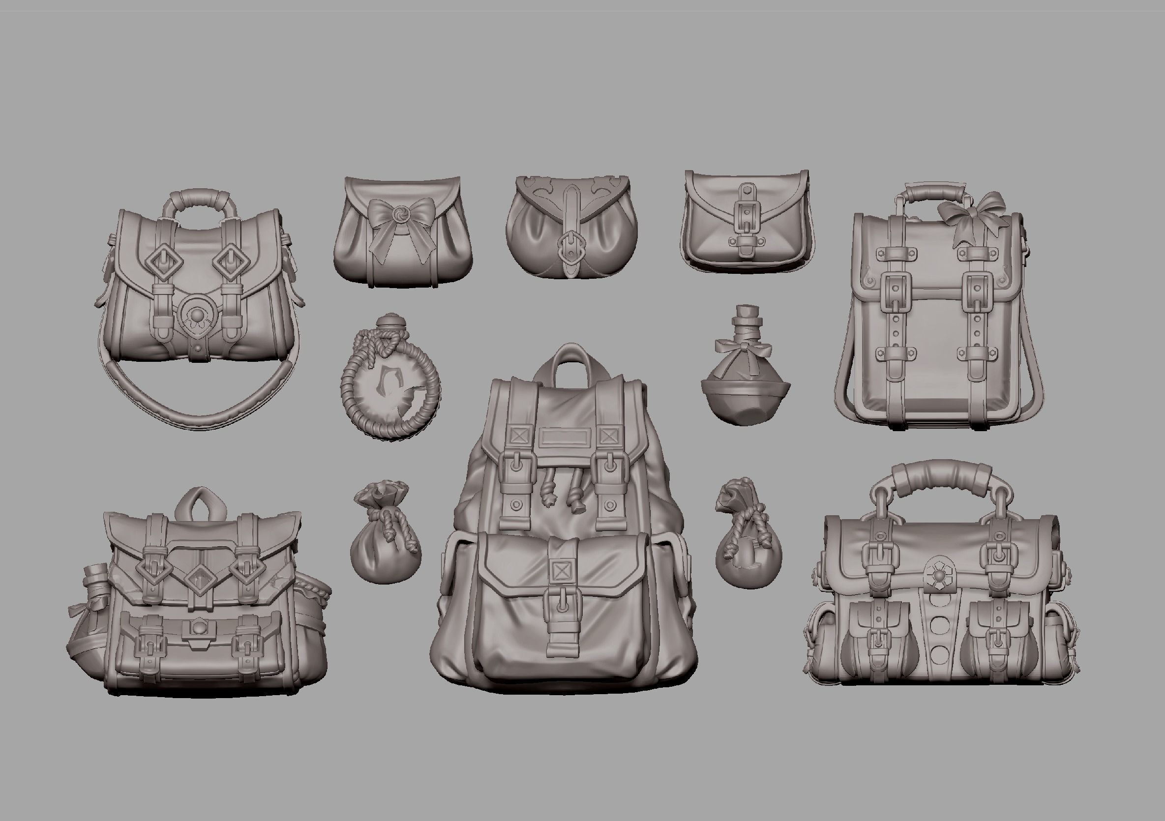 Bags and backpack set for miniature making 3D model 3D printable | CGTrader