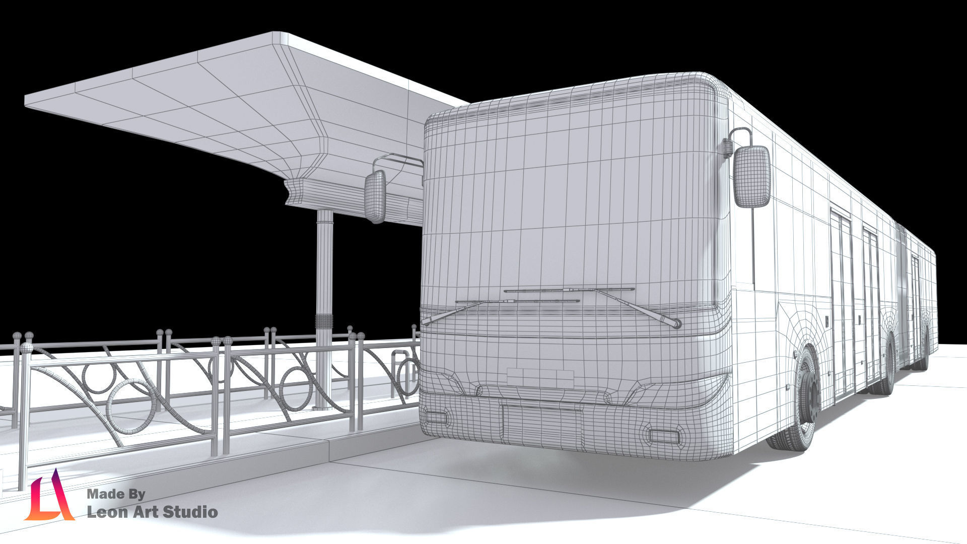 3D model City Bus With interior and Bus Station VR / AR / low-poly ...