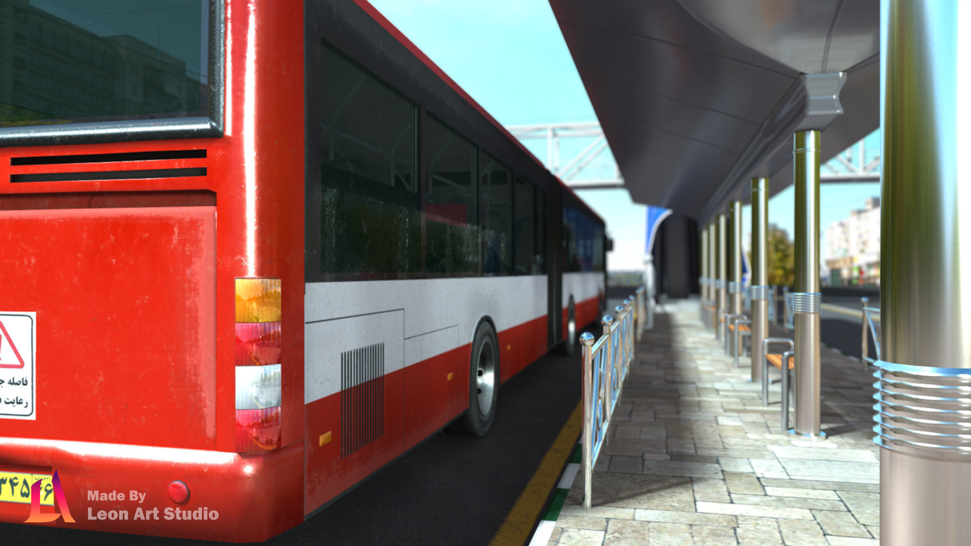 3D model City Bus With interior and Bus Station VR / AR / low-poly ...