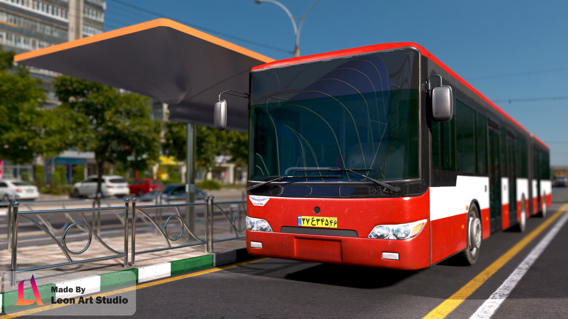 3D model City Bus With interior and Bus Station VR / AR / low-poly ...