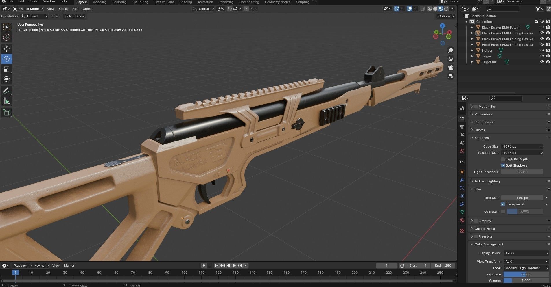 3D model Black Bunker BM8 Folding Gas-Ram Break Barrel Survival Rifle ...