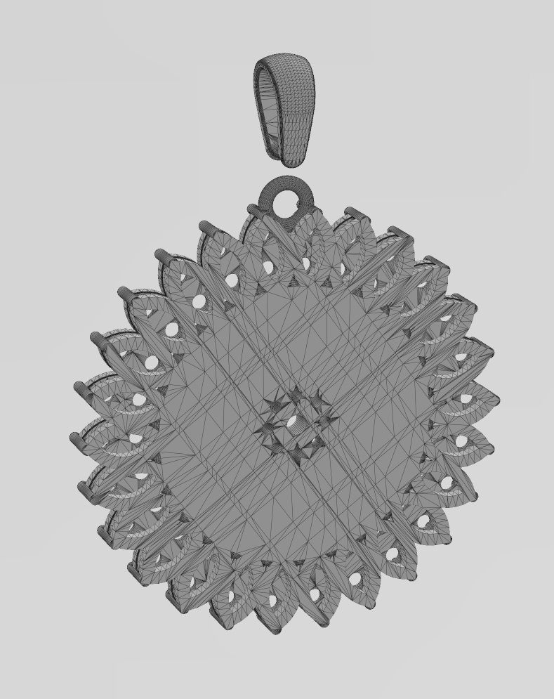 Sun cluster marquise diamond prong plate halo pendant with bail 3D ...