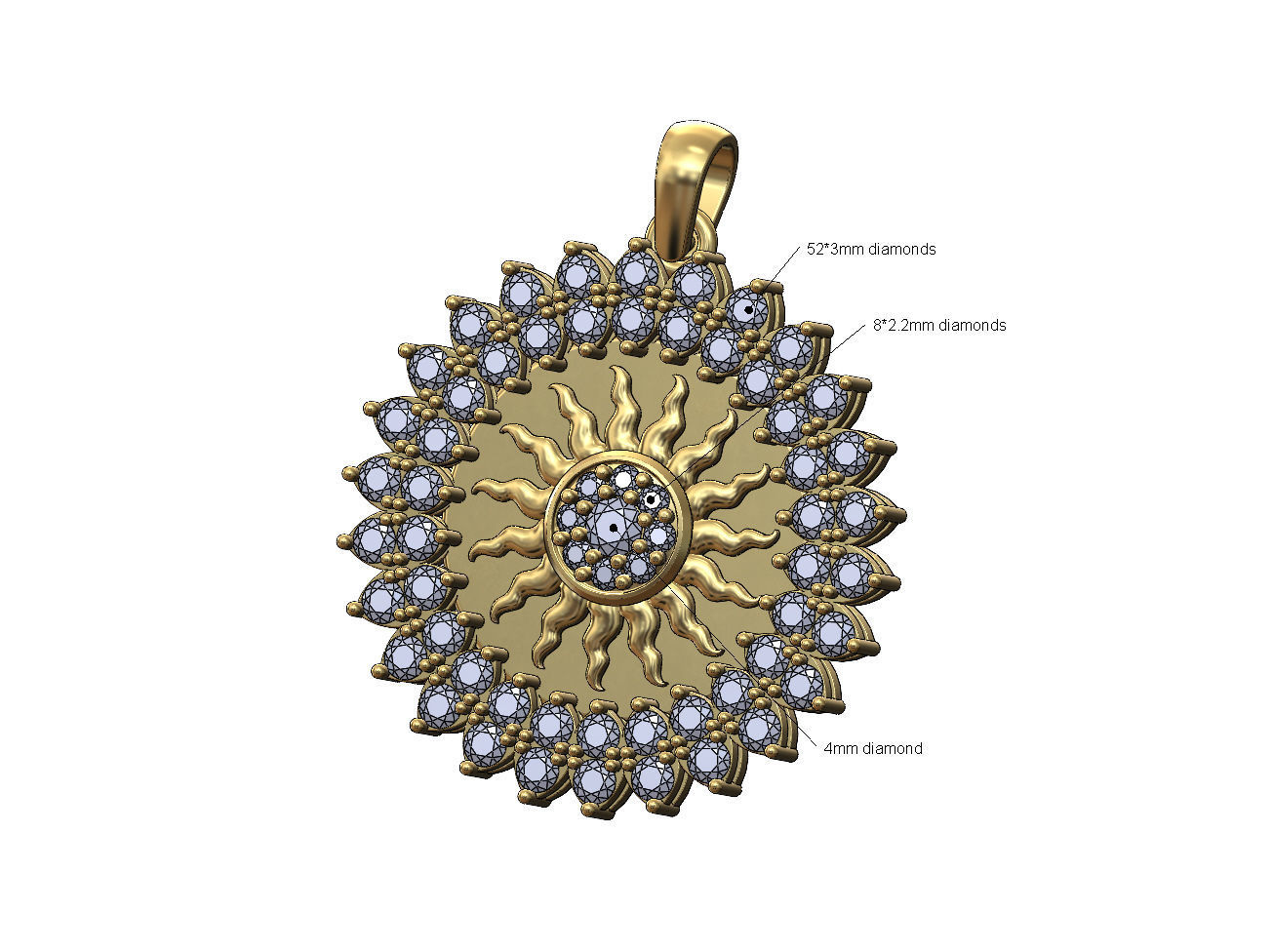 Sun cluster marquise diamond prong plate halo pendant with bail 3D ...