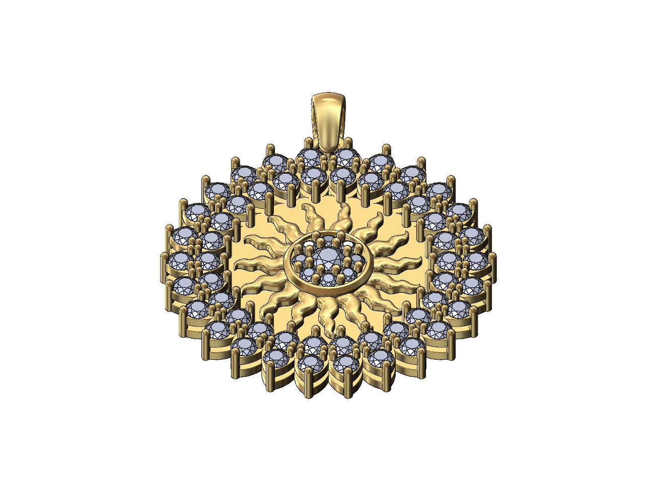 Sun cluster marquise diamond prong plate halo pendant with bail 3D ...