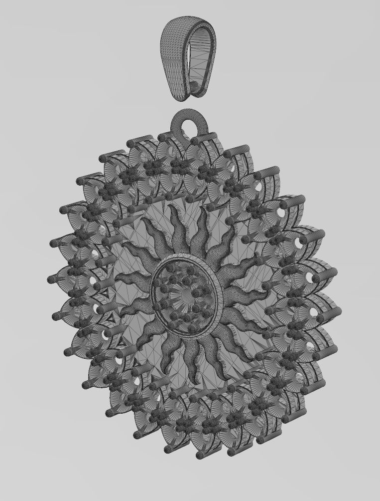 Sun cluster marquise diamond prong plate halo pendant with bail 3D ...