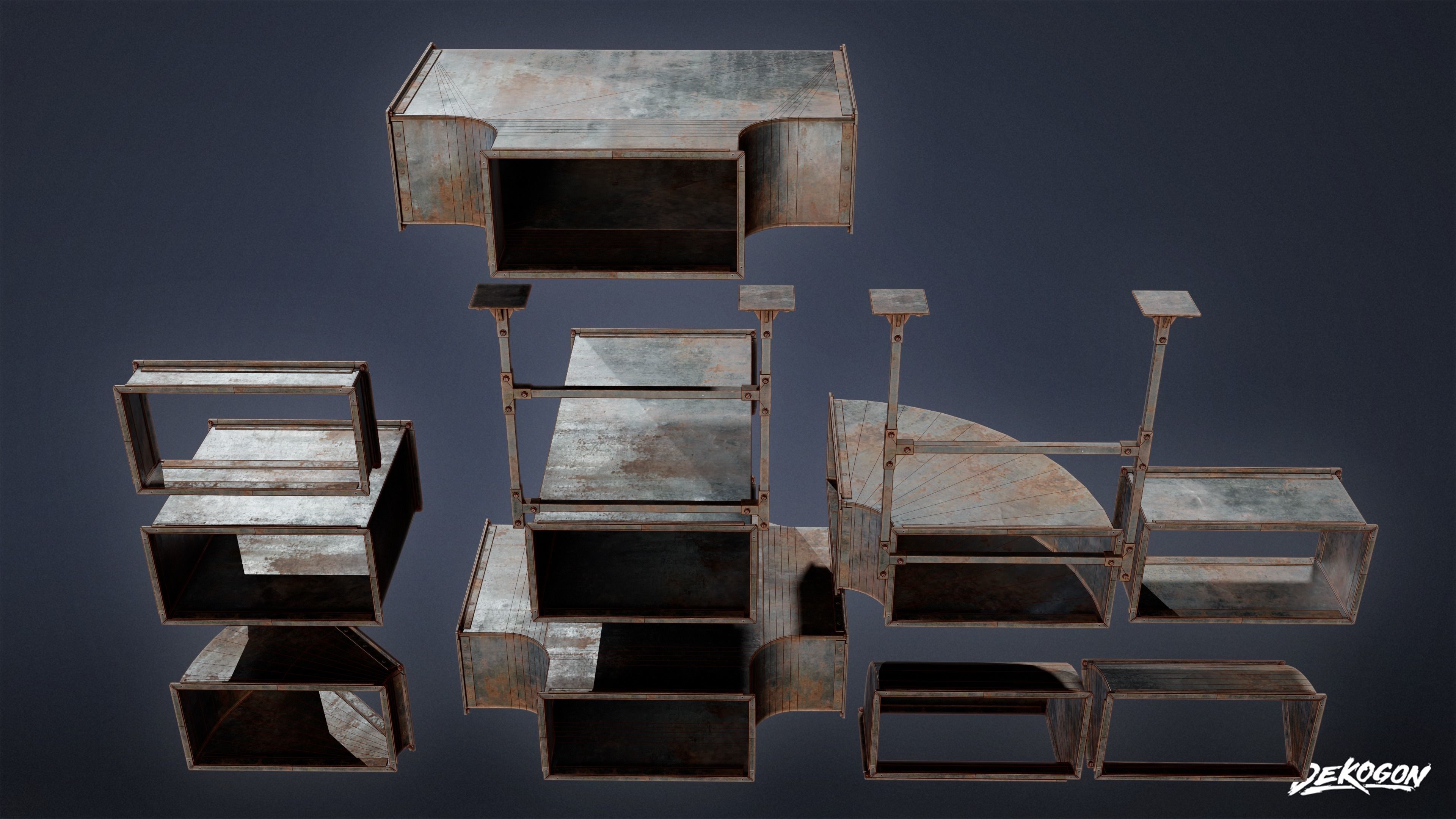 3D model PIPES AND VENTS - Square Ducting 01 - LOW POLY VR / AR / low ...