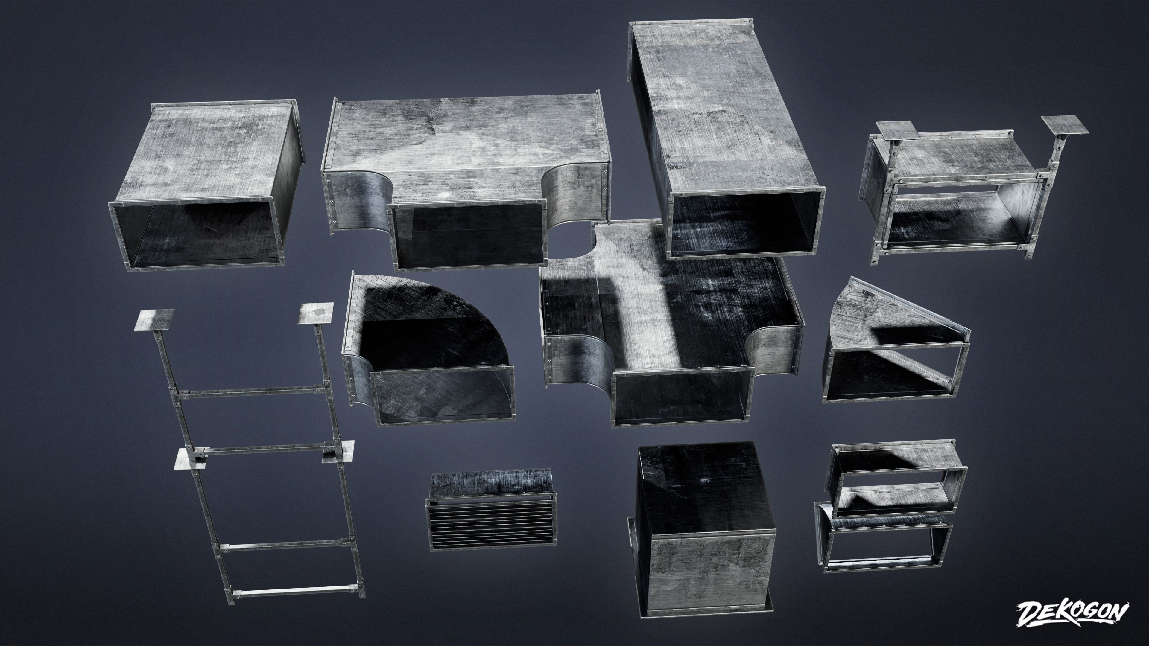 3D model PIPES AND VENTS - Square Ducting 01 - LOW POLY VR / AR / low ...