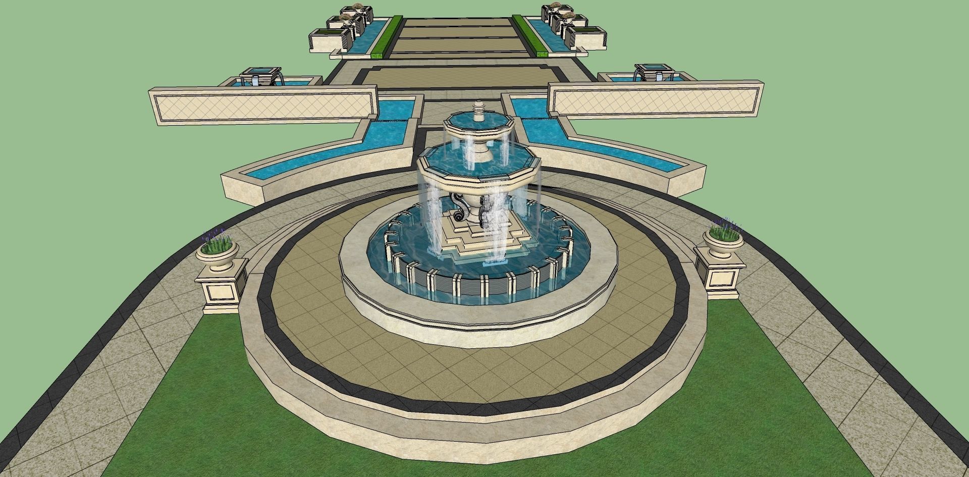 classical fountain along park sketchup model 3D model | CGTrader