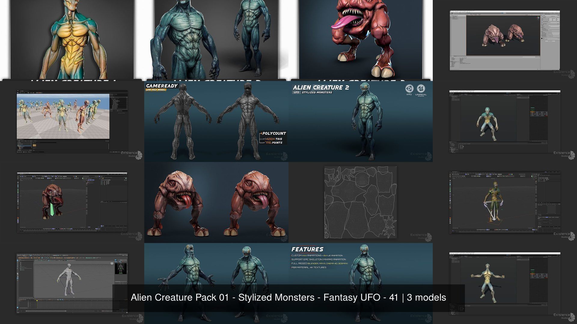 3D Model Collection Alien Creature Pack 01 - Stylized Monsters ...