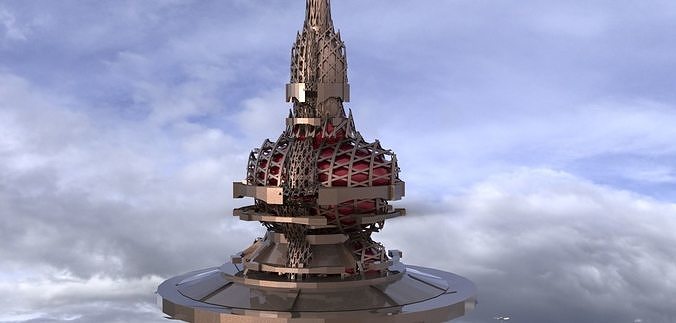 Sci fi Gold Hive Finance dome 3D model | CGTrader