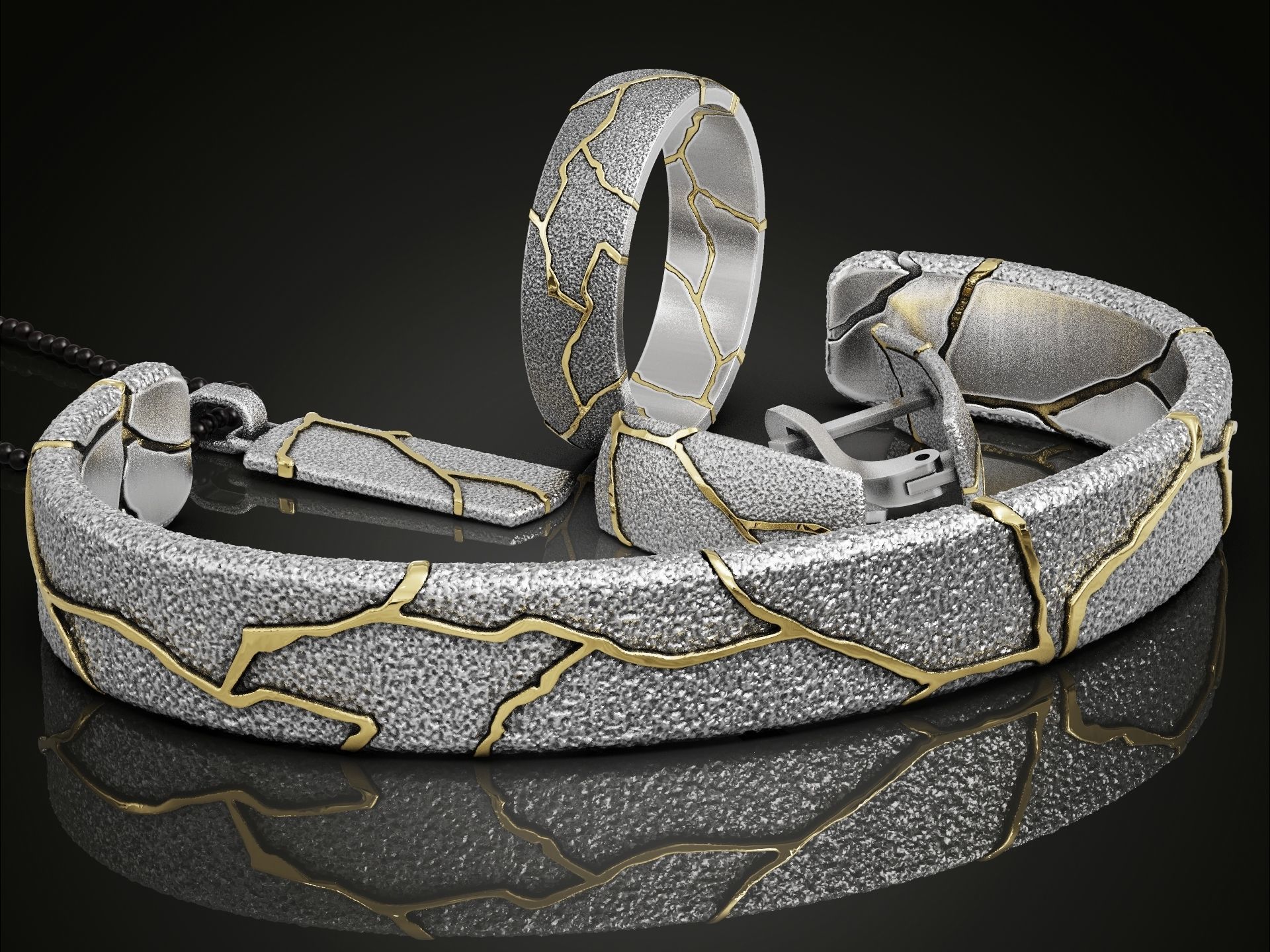 Kintsugi japan art oriental style jewelry set 3D Model Collection 3D printable | CGTrader