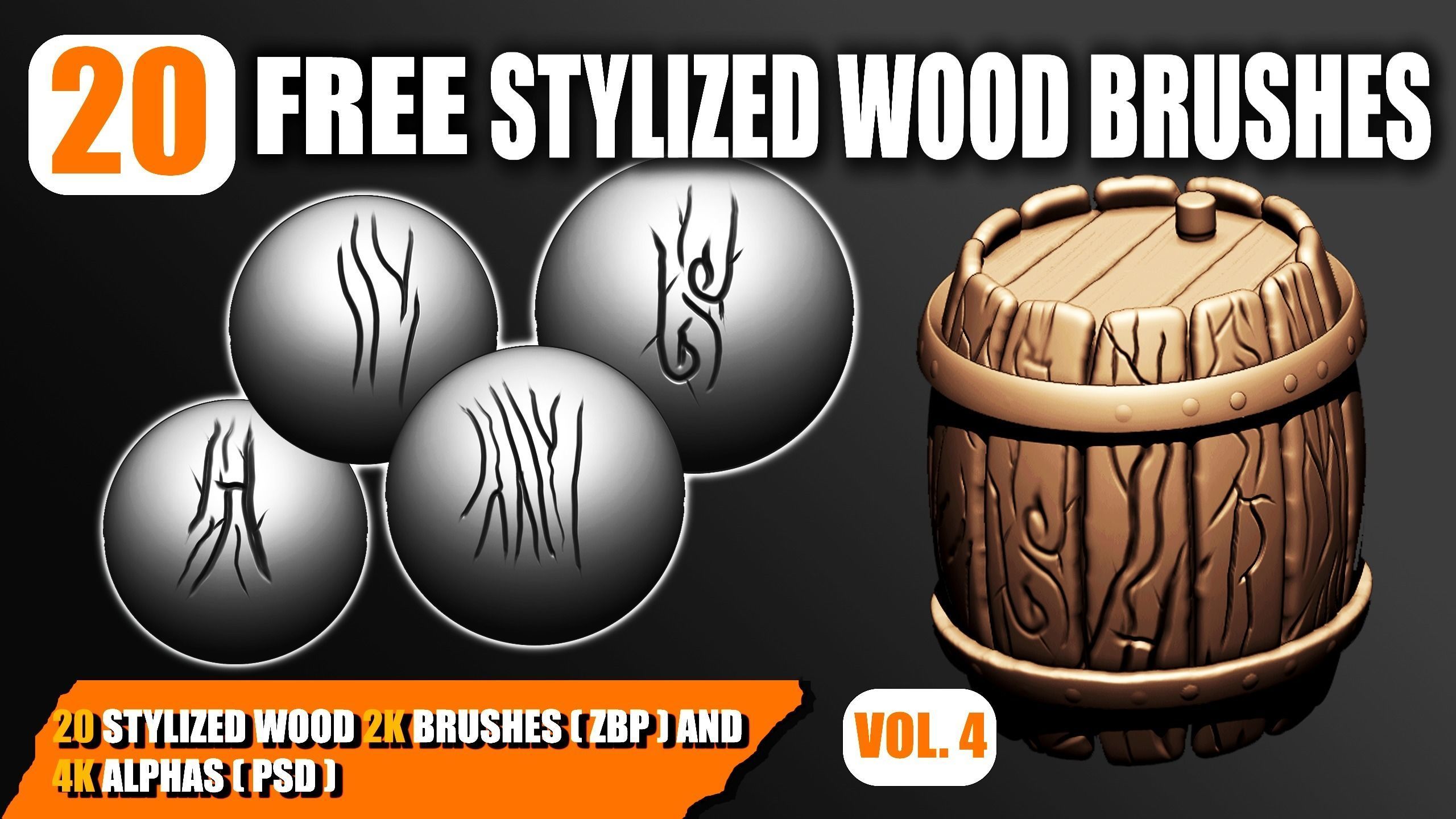 20 Stylized wood Brushes and Alphas Volume 04 free Texture | CGTrader