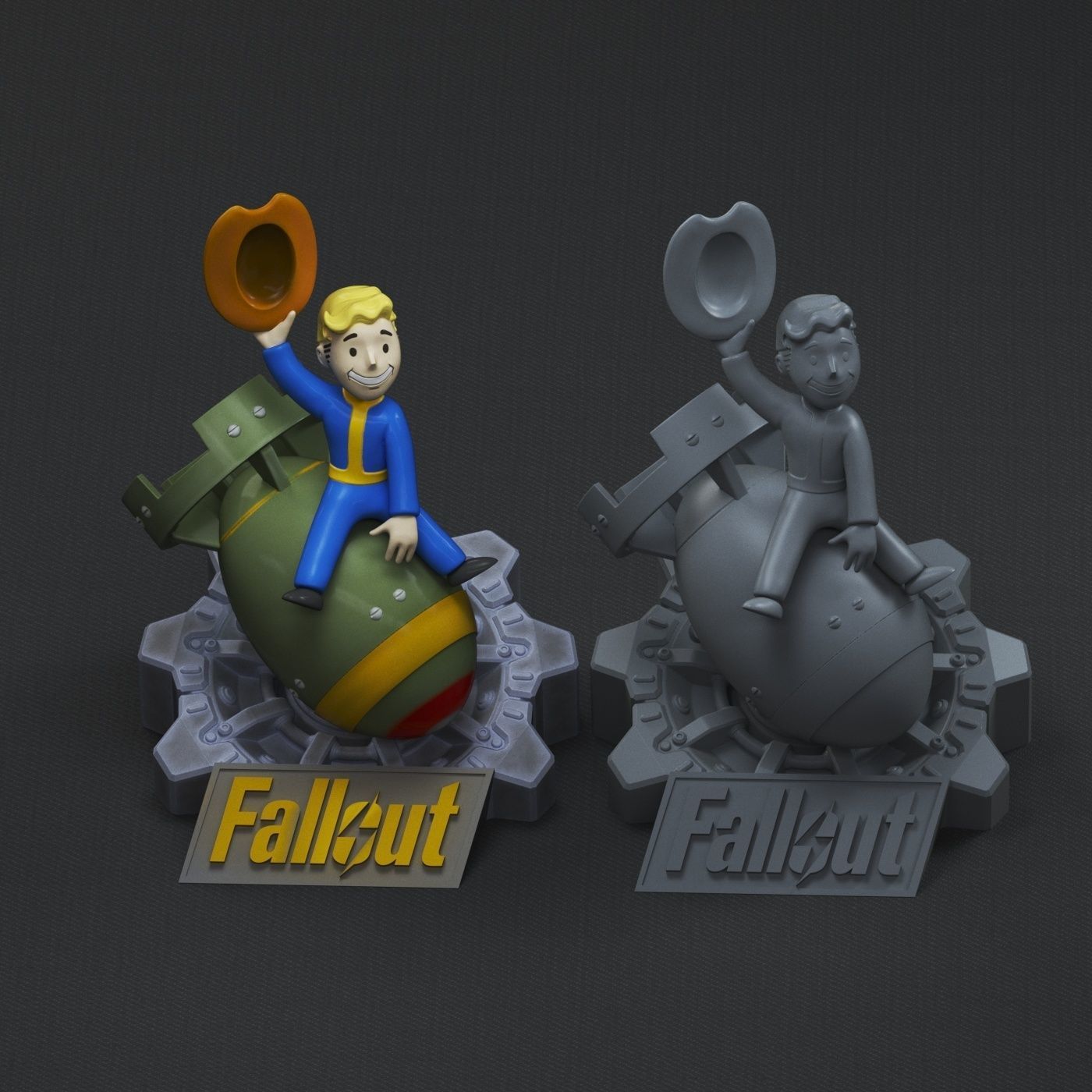 VAULT BOY RIDING NUKE -FALLOUT- 3D model 3D printable | CGTrader