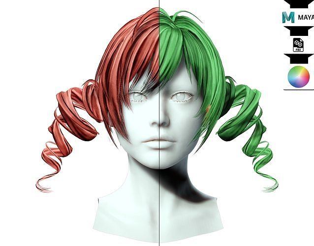 3D model Female Hair- Spiral Spring Curly Pigtails VR / AR / low-poly | CGTrader
