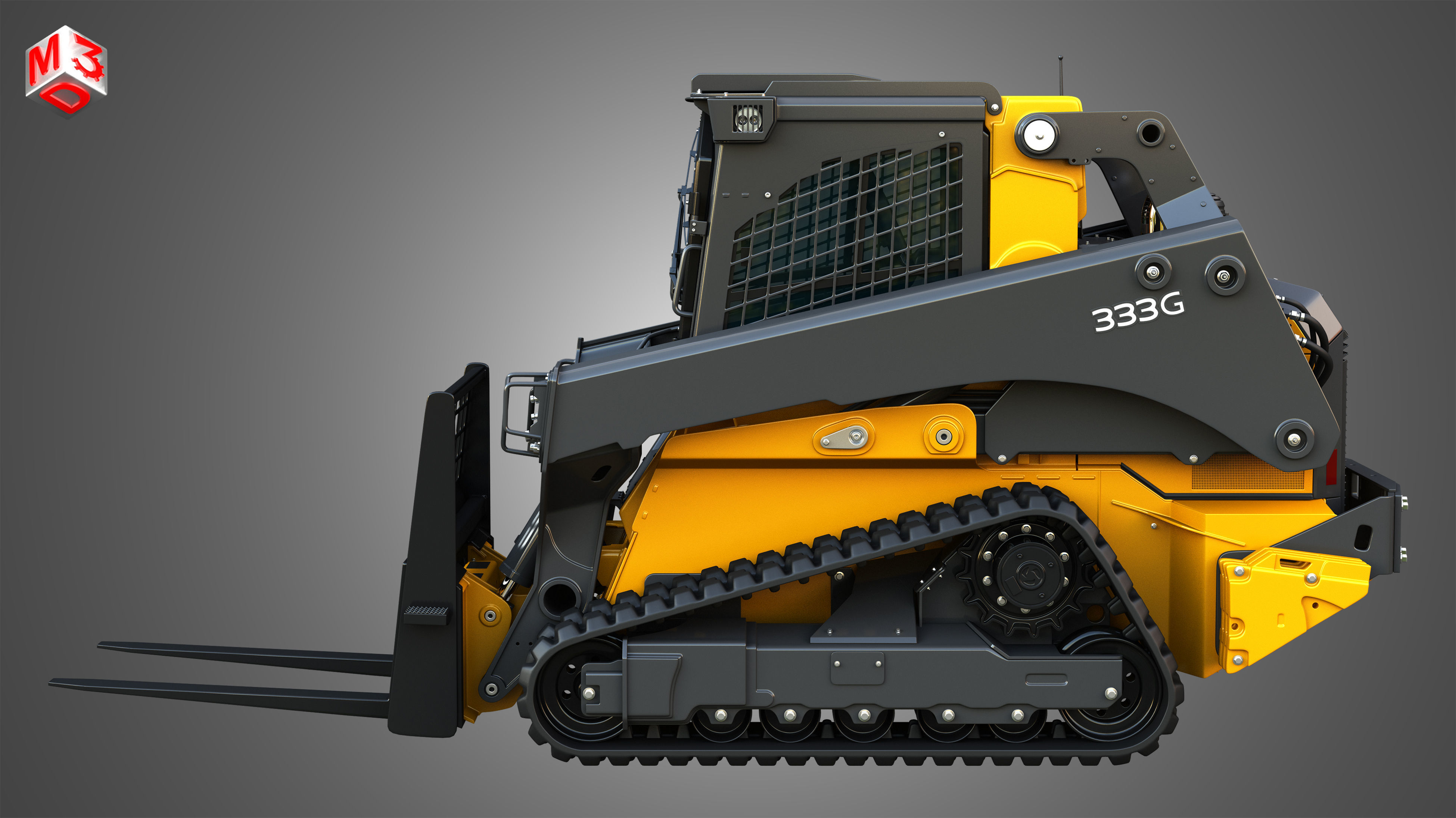 333G Compact Track Loader with Forestry Package - Pallet Fork 3D model ...