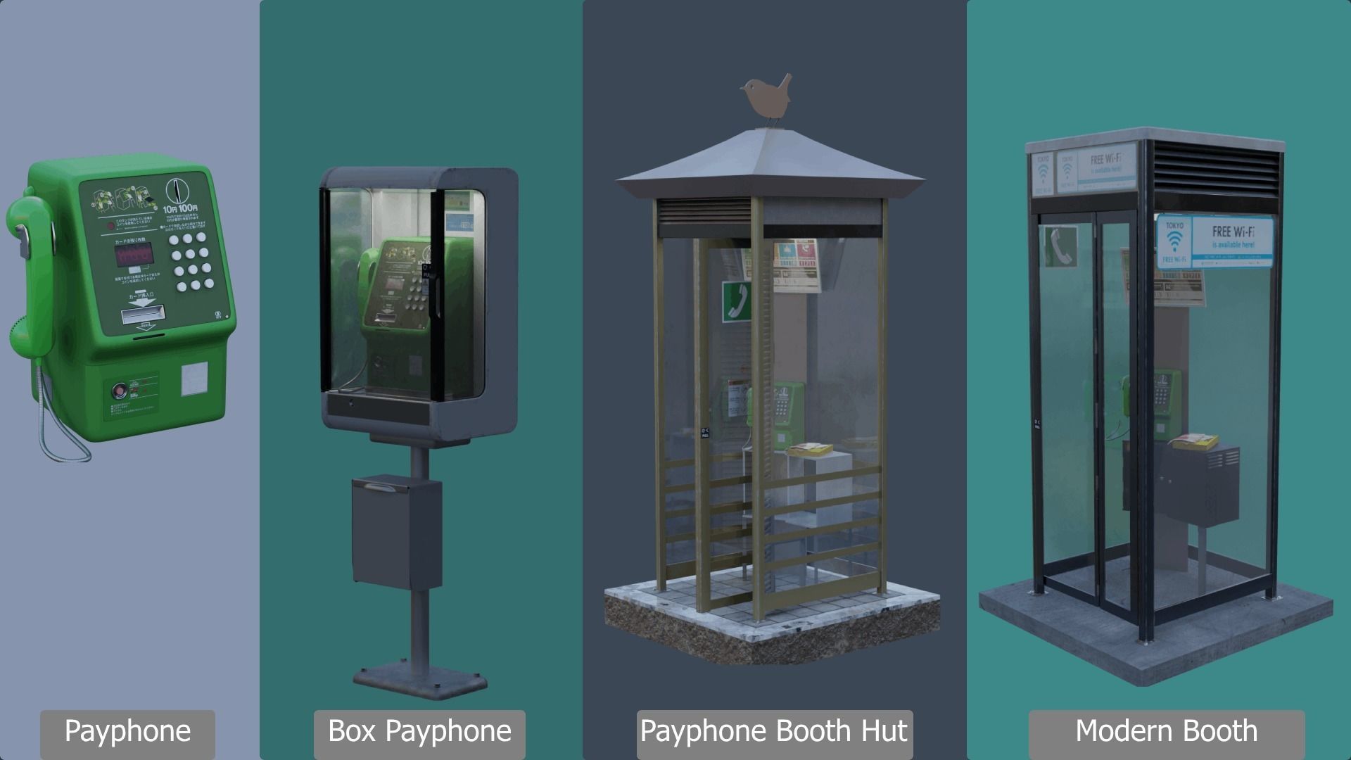 3D Model Collection Payphone Booths VR / AR / low-poly | CGTrader