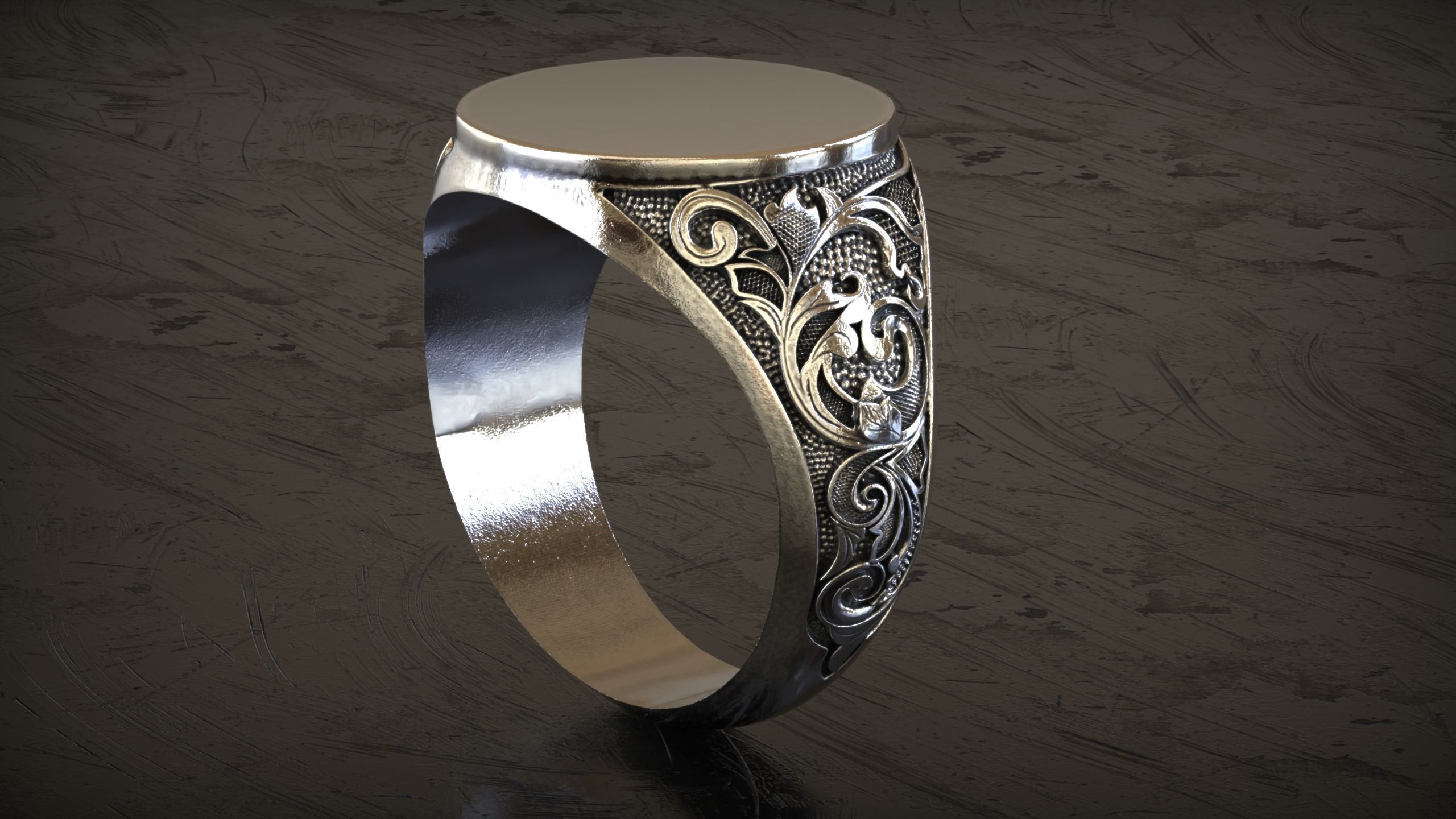 Plain Gold Top Signet Ring with Side Pattern 3D model 3D printable ...