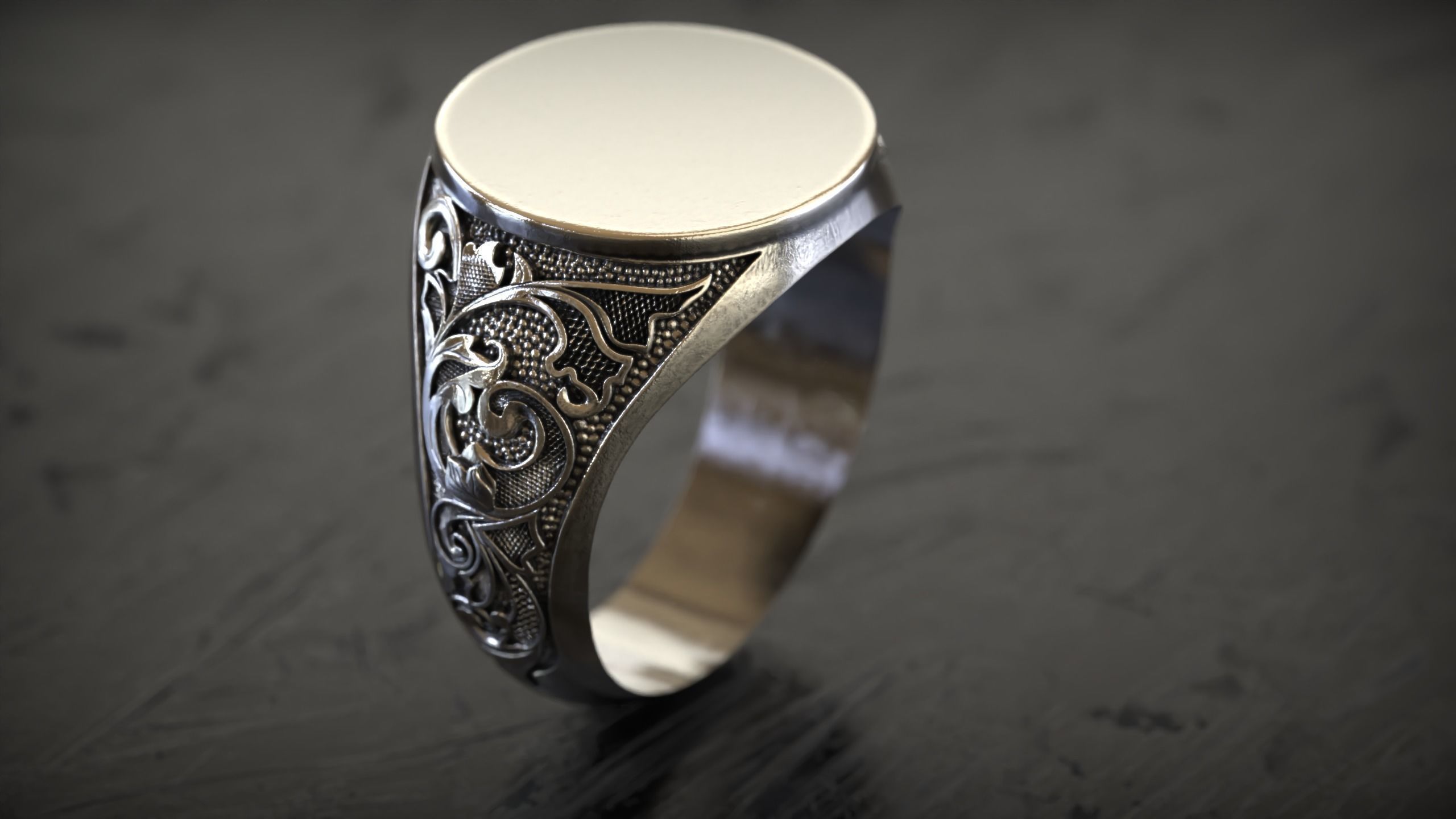 Plain Gold Top Signet Ring with Side Pattern 3D model 3D printable ...