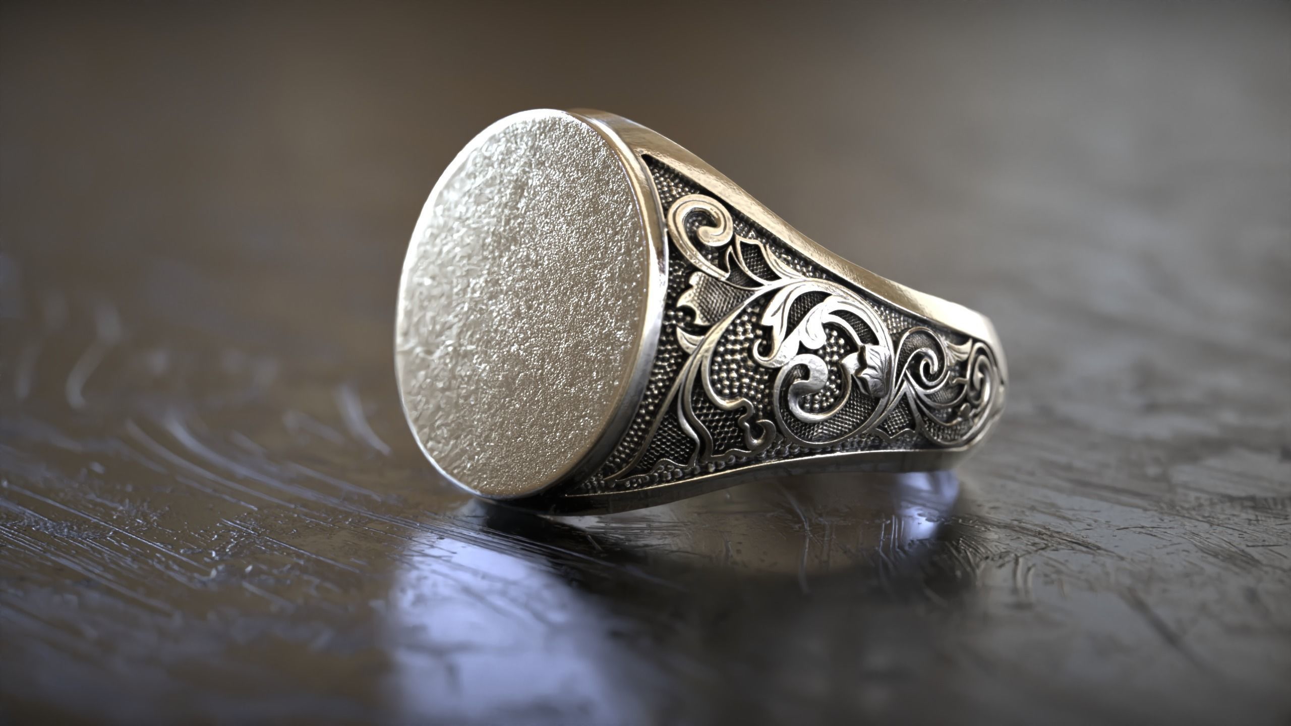 Plain Gold Top Signet Ring with Side Pattern 3D model 3D printable ...