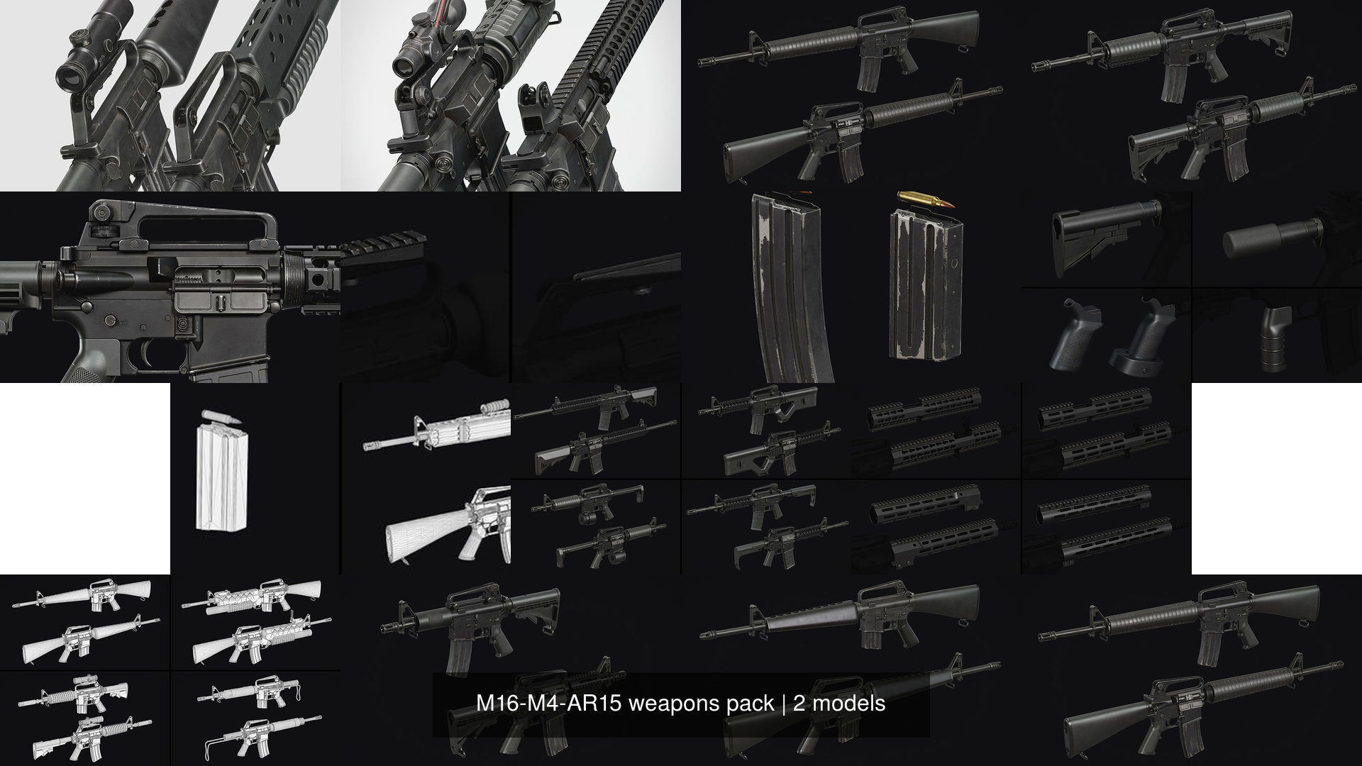 3D Model Collection M16-M4-AR15 weapons pack VR / AR / low-poly | CGTrader