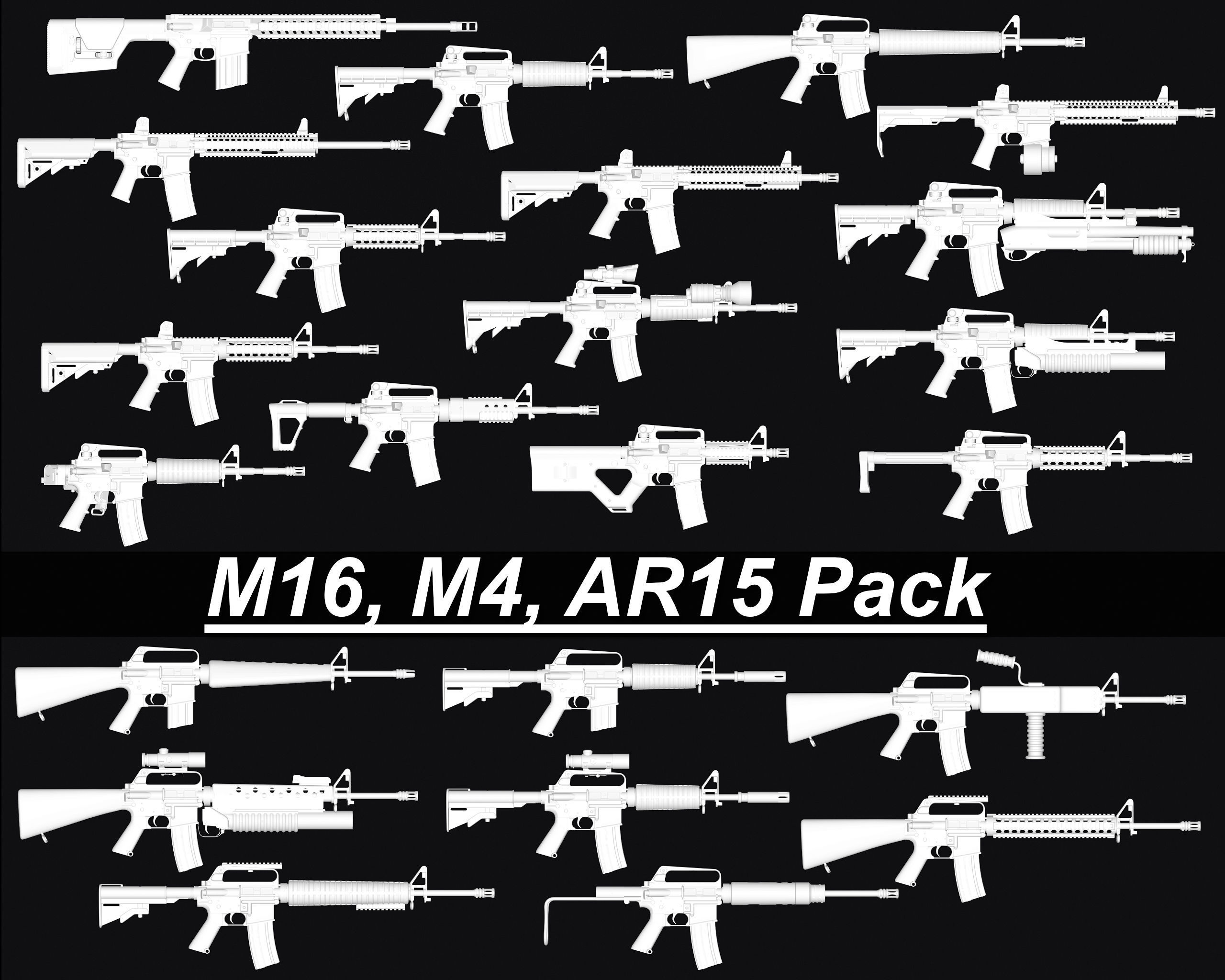3D Model Collection M16-M4-AR15 weapons pack VR / AR / low-poly | CGTrader
