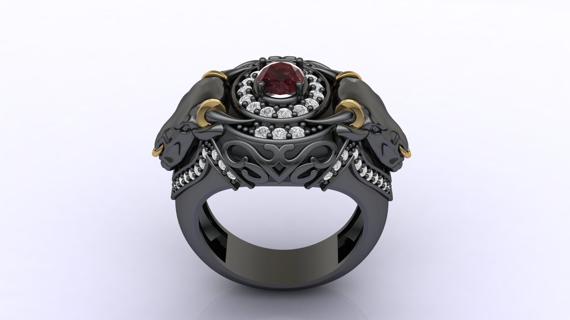Buffalo Ring Bull Ring With Stone Gents Ring Gents Rings 3D model 3D ...