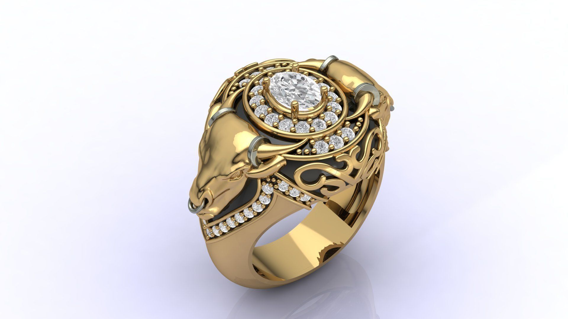 Buffalo Ring Bull Ring With Stone Gents Ring Gents Rings 3D model 3D ...