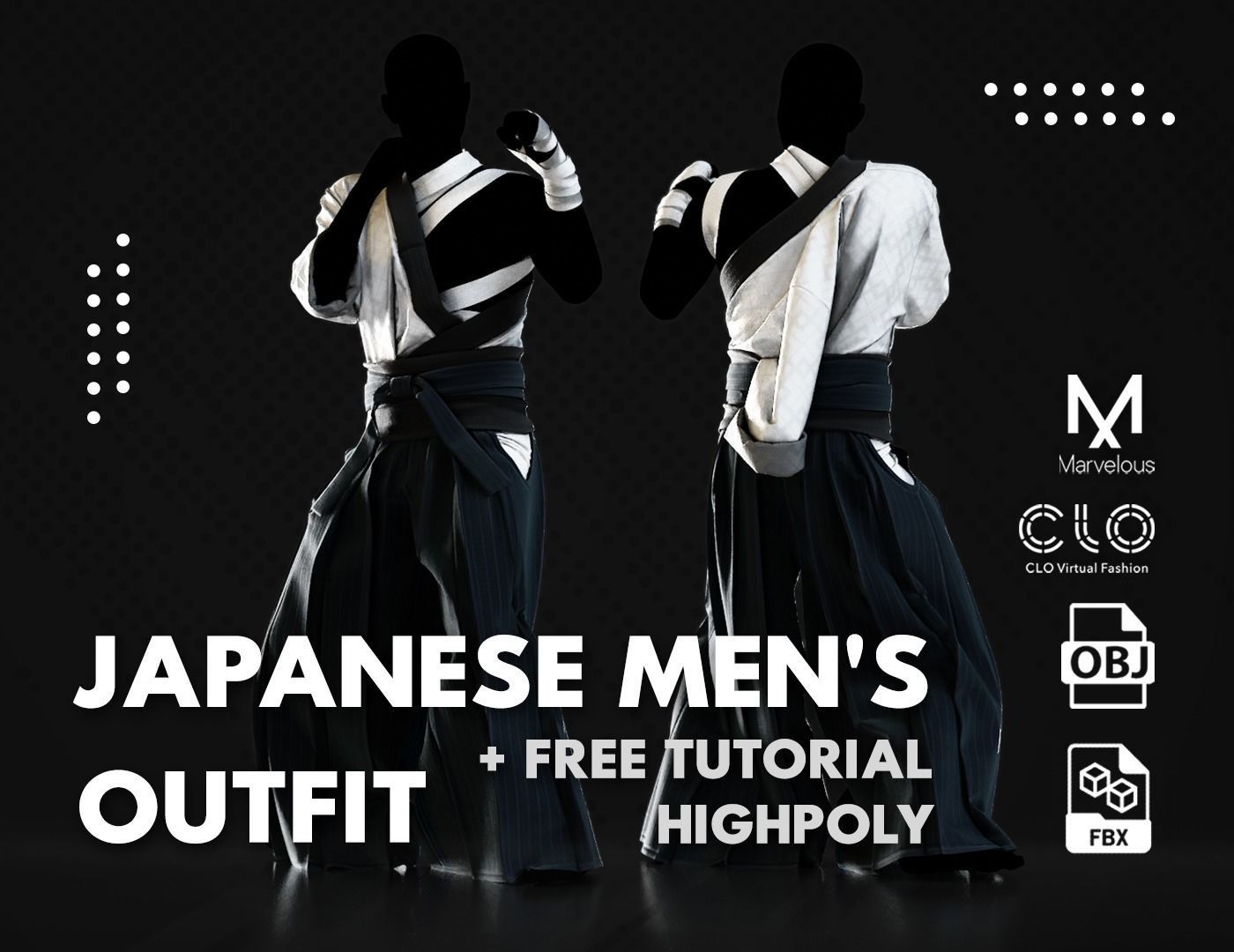 Japanese Men Outfit Samurai 02 with Free Tutorial and 4K Texture 3D ...