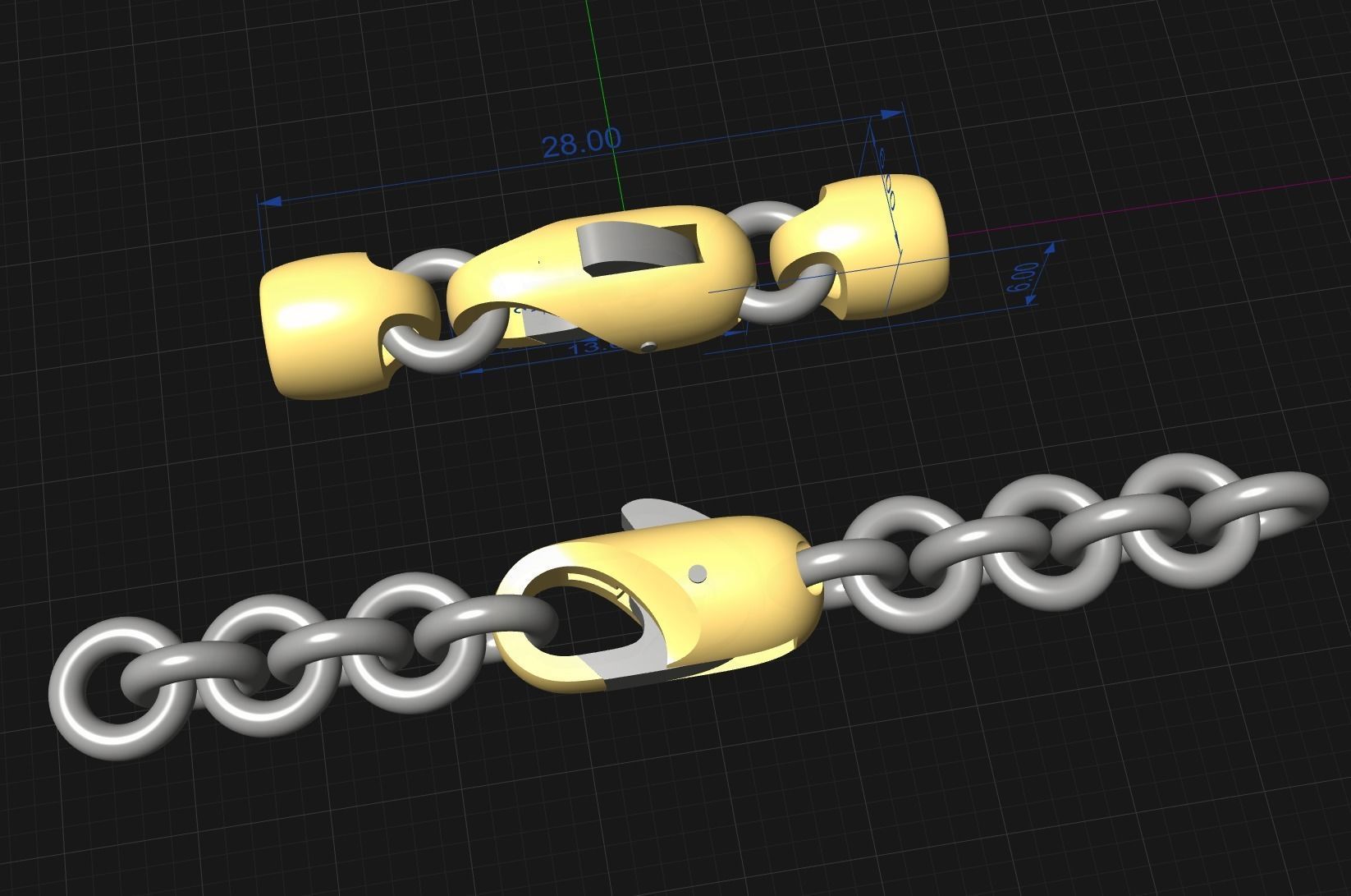 Cylindrical Bracelet or Chain Lobster Clasp 3D model 3D printable ...