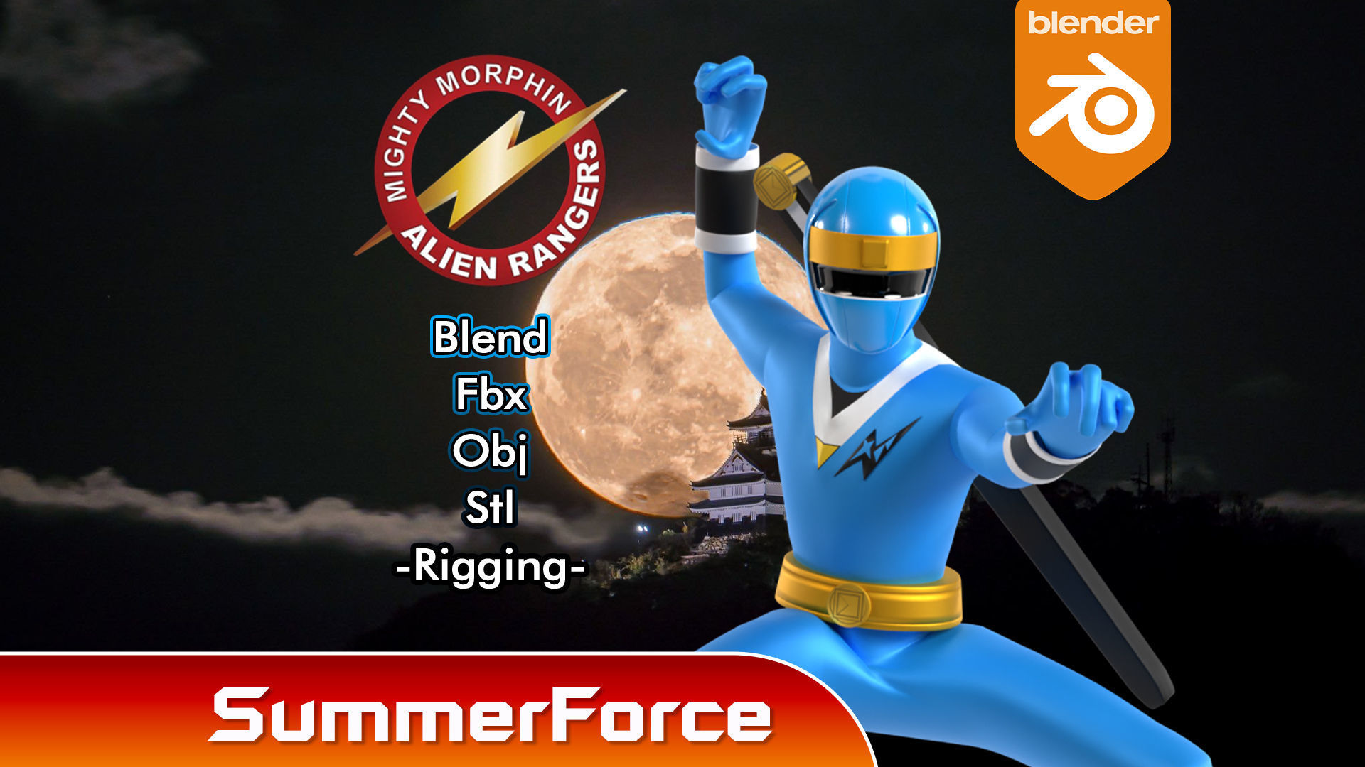 Blue Aquitian Ranger - Mighty Morphin Alien Rangers 3D model rigged ...