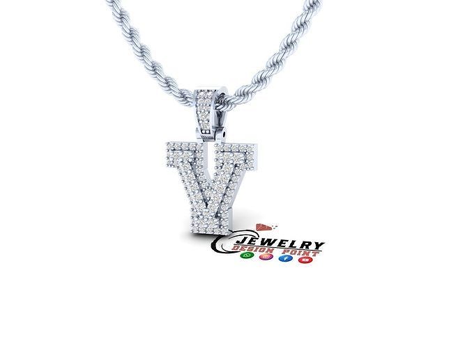 Custom Initial V Letter Diamond Pendant A to Z Alphabet Necklace 3D ...