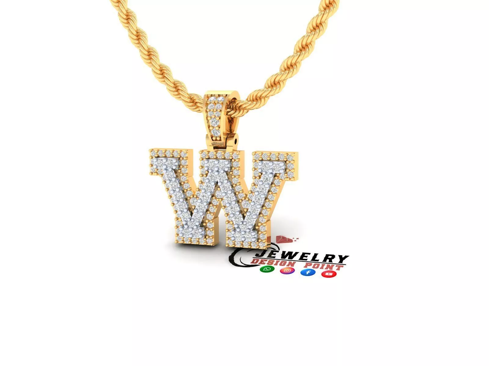 Custom Initial W Letter Diamond Pendant A to Z Alphabet Necklace 3D ...