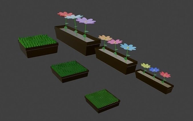 3D model Flowers and grass low polly asset pack VR / AR / low-poly ...