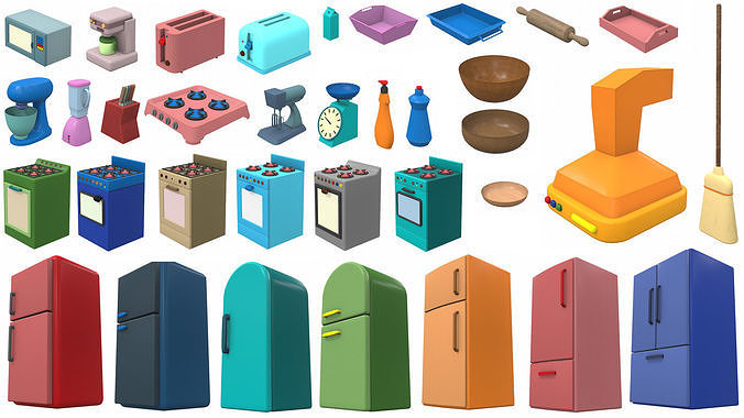 Cartoon kitchen props pack vol 1 3D model | CGTrader