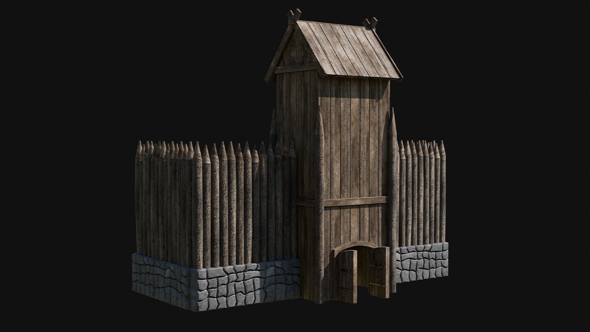 3D model VIKING NORSE WALLS WATCHTOWER TOWER GATE MEDIEVAL COLLECTION ...