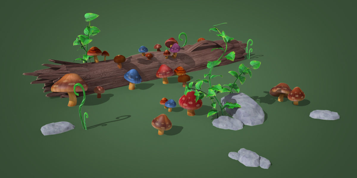 Cartoon Mushroom Scene free VR / AR / low-poly 3D model | CGTrader