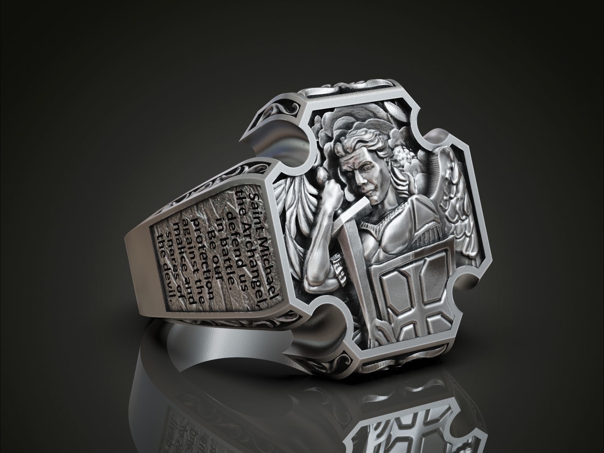 Saint Archangel Michael prayer signet ring 3D model 3D printable | CGTrader