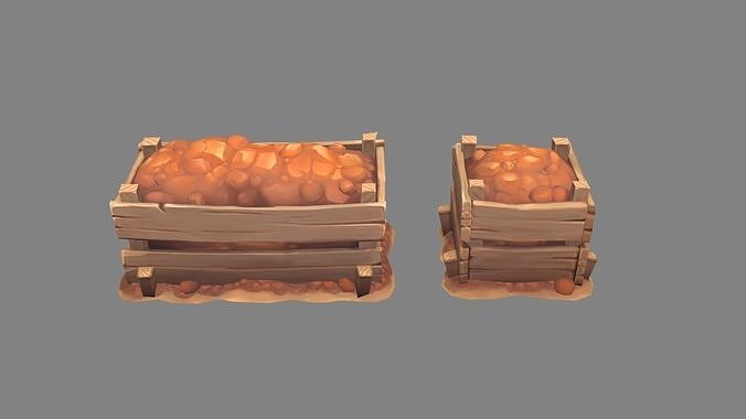 3D model Soil packed in wooden boxes - mineral VR / AR / low-poly ...