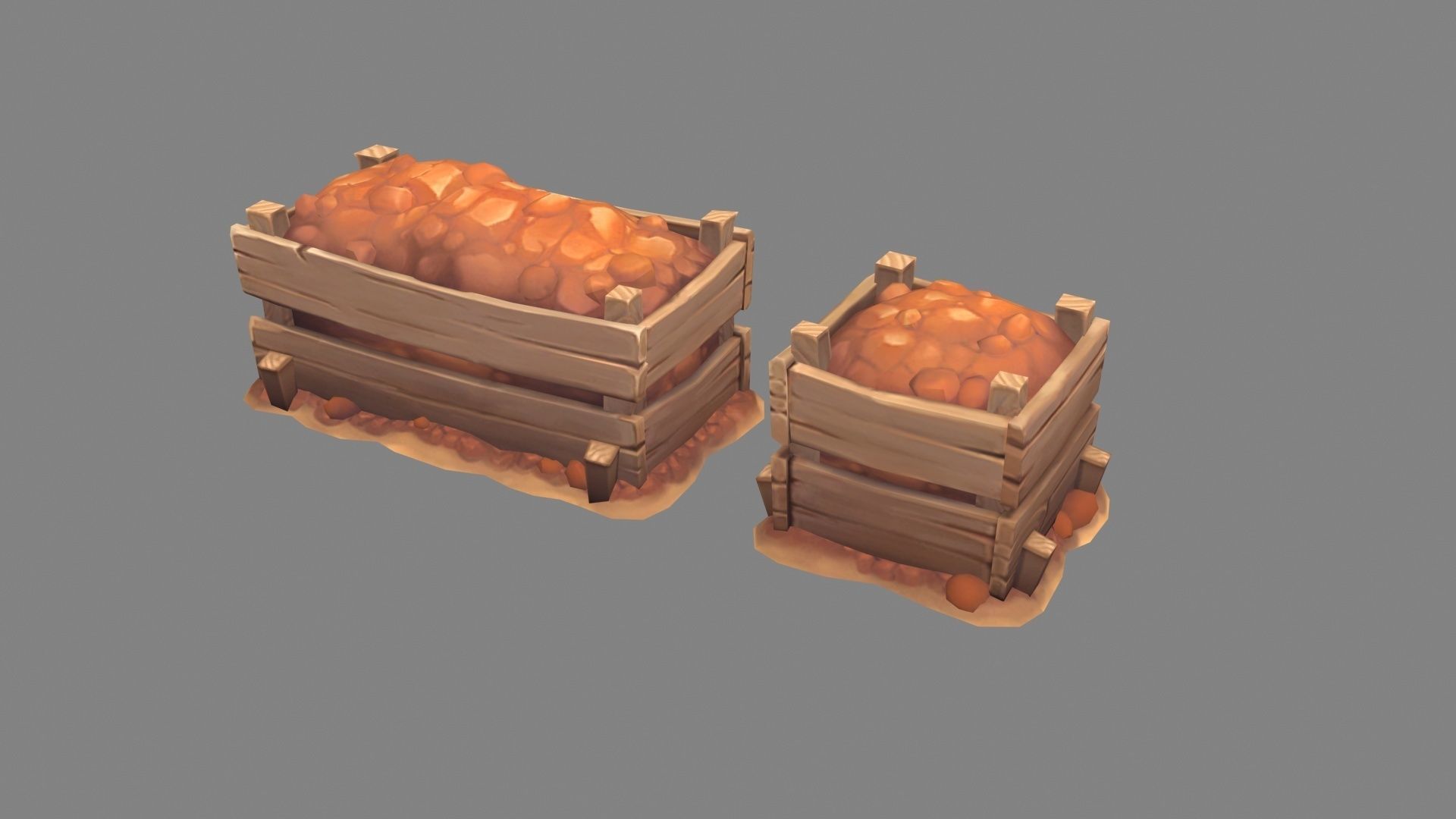 3D model Soil packed in wooden boxes - mineral VR / AR / low-poly ...