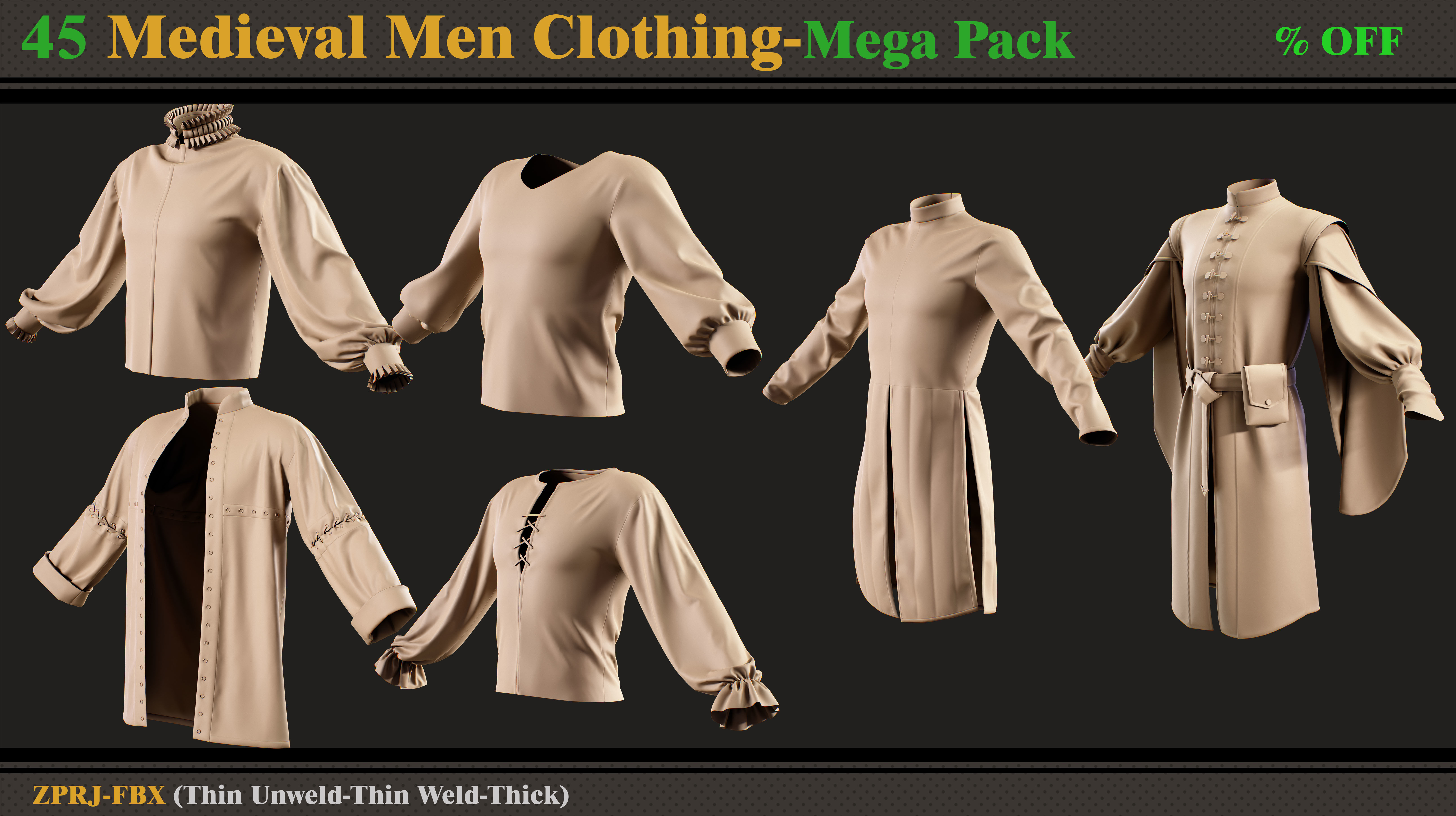 45 Medieval Men Clothing-MEGA PACK-zprj-fbx 3D model | CGTrader