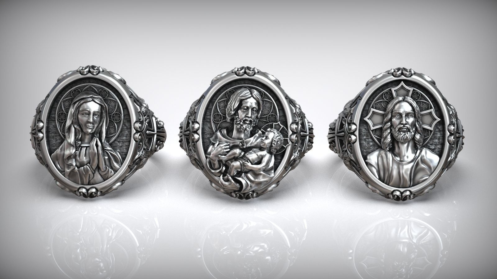 Saint Joseph and Virgin Mary and Jesus Christ Christian Rings 3D Model ...