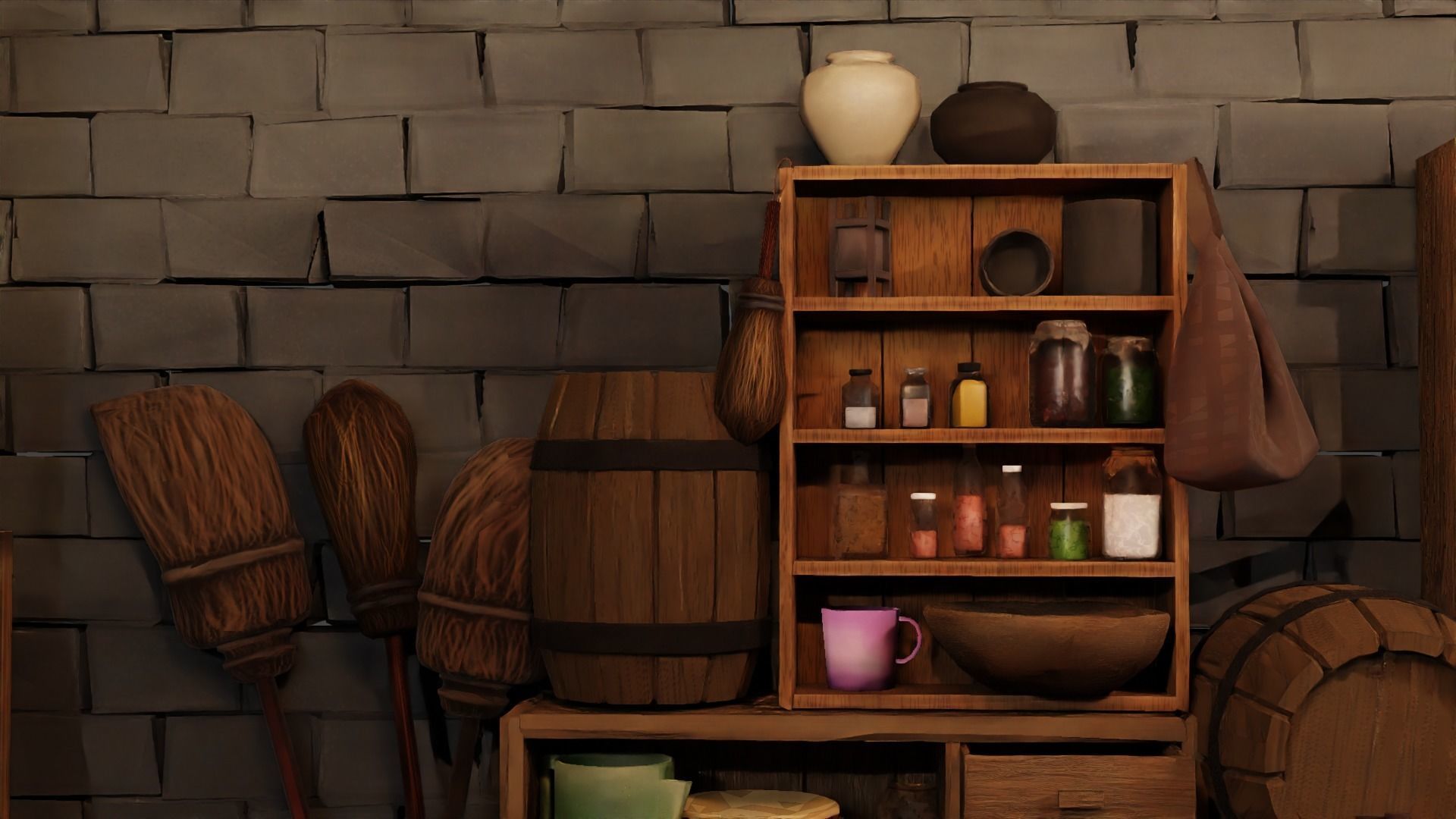 3D model Stylized Medieval Kitchen Props Assets VR / AR / low-poly ...