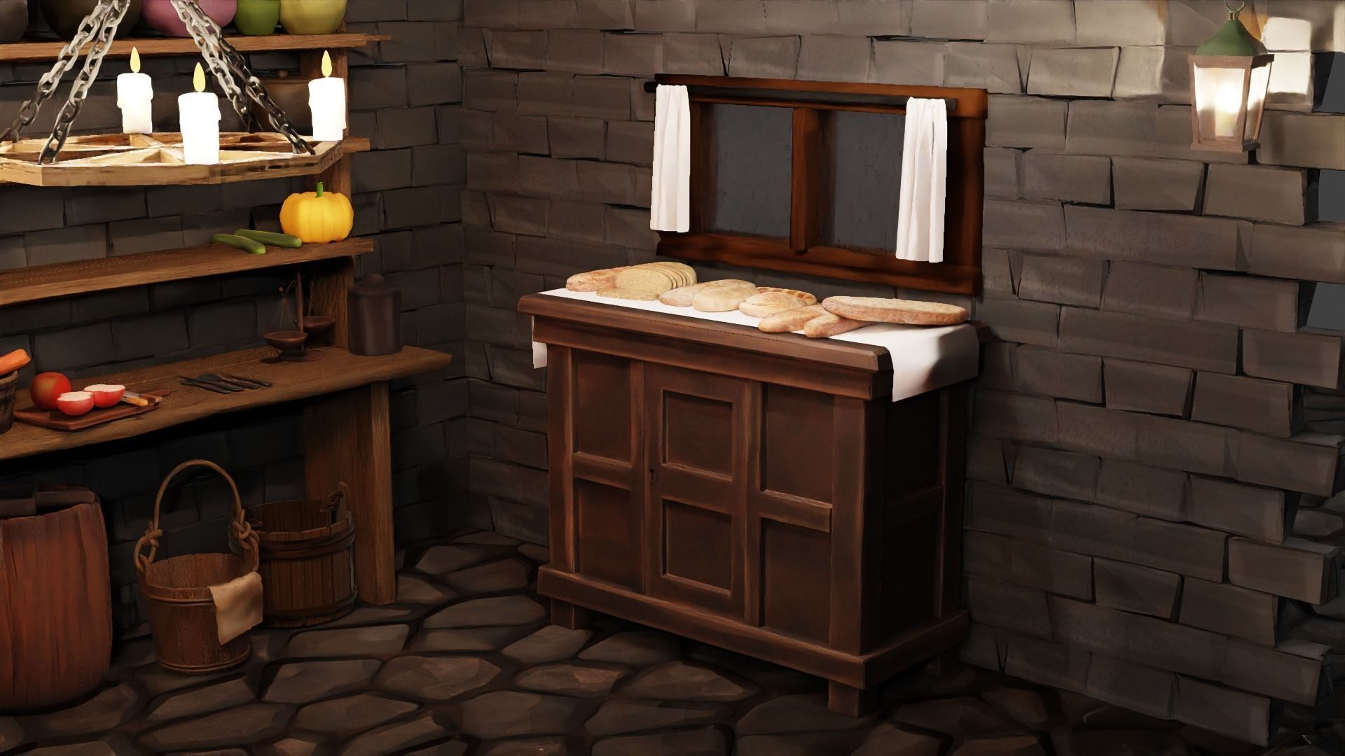 3D model Stylized Medieval Kitchen Props Assets VR / AR / low-poly ...