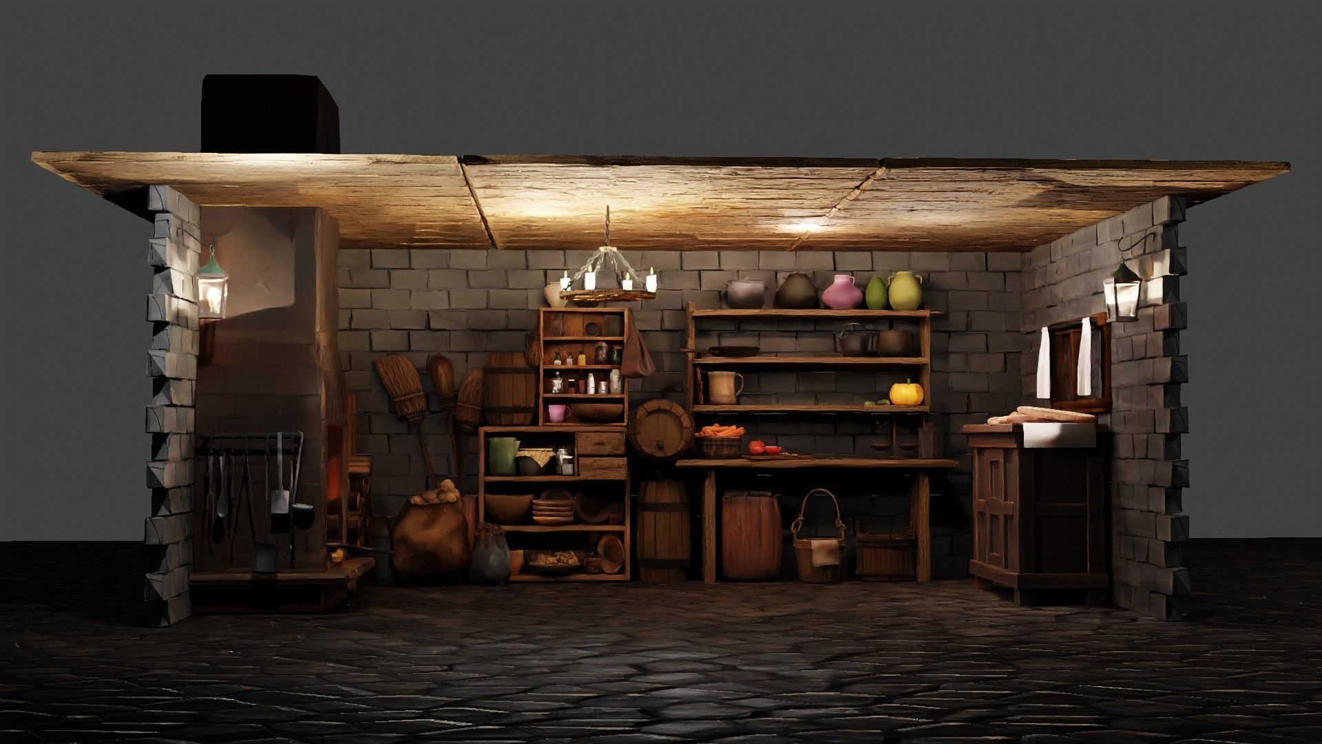 3D model Stylized Medieval Kitchen Props Assets VR / AR / low-poly ...