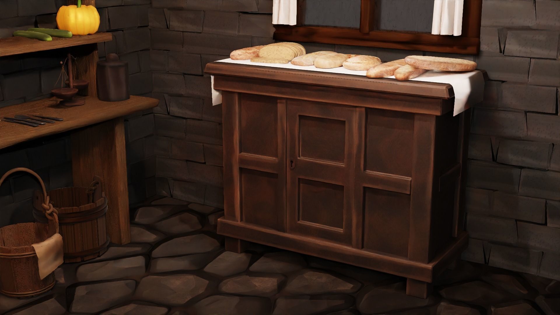 3D model Stylized Medieval Kitchen Props Assets VR / AR / low-poly ...