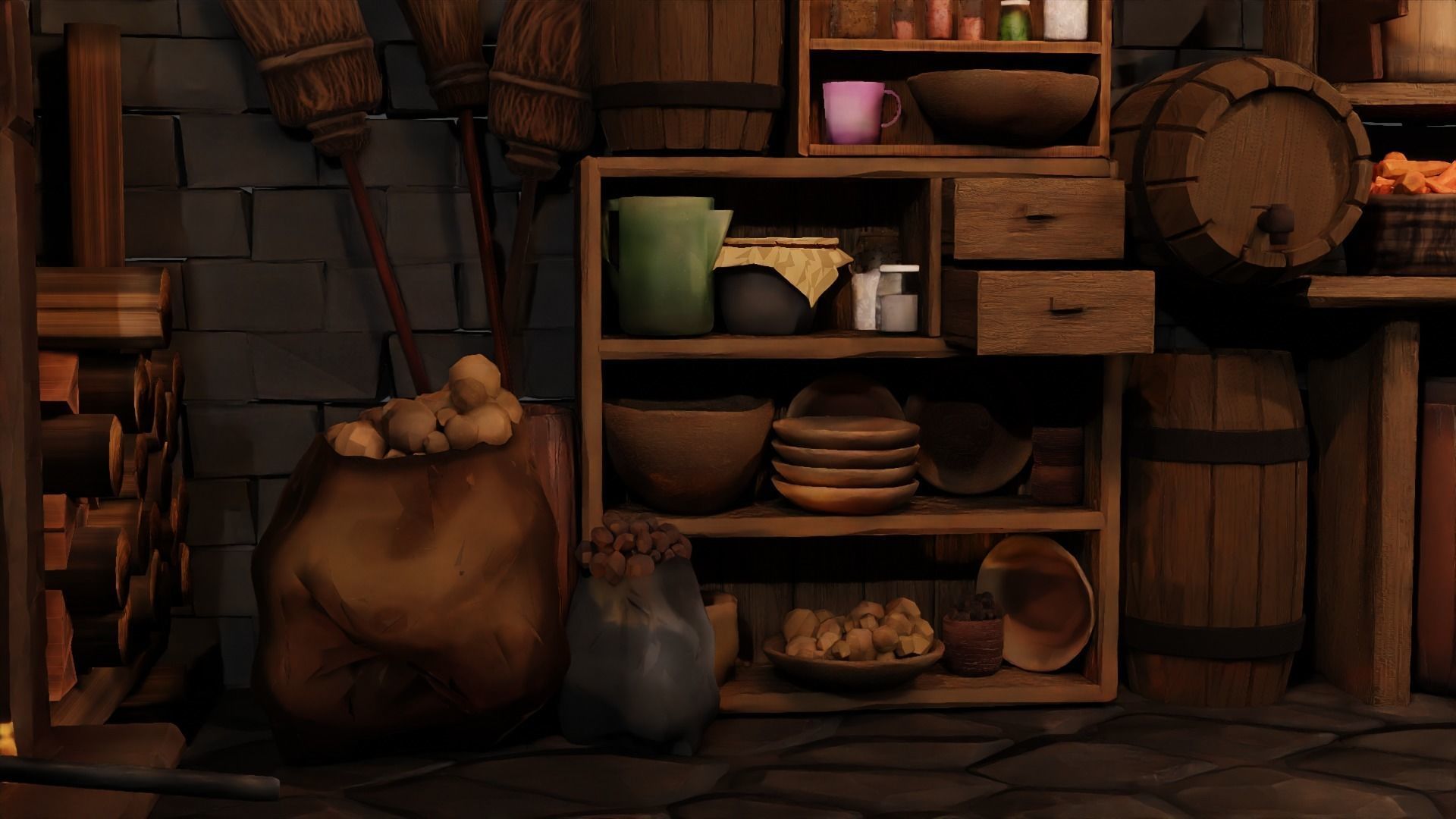 3D model Stylized Medieval Kitchen Props Assets VR / AR / low-poly ...