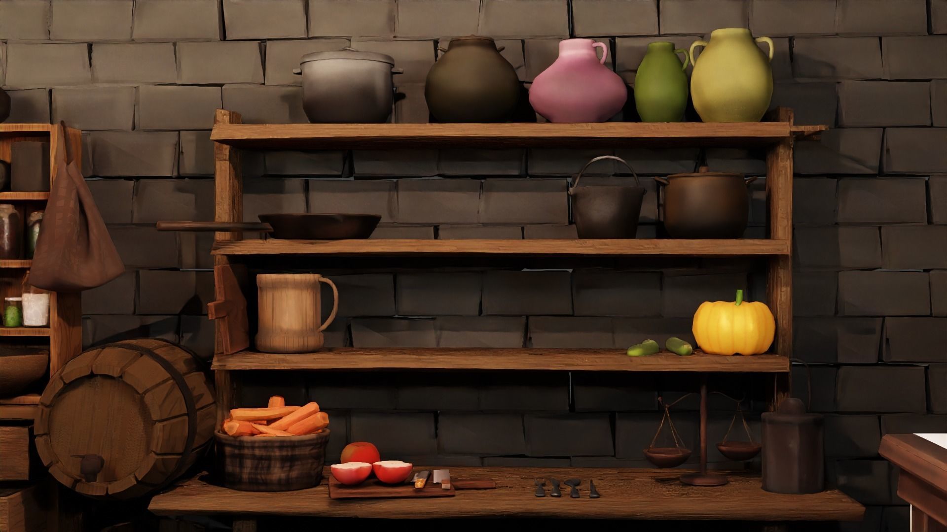 3D model Stylized Medieval Kitchen Props Assets VR / AR / low-poly ...