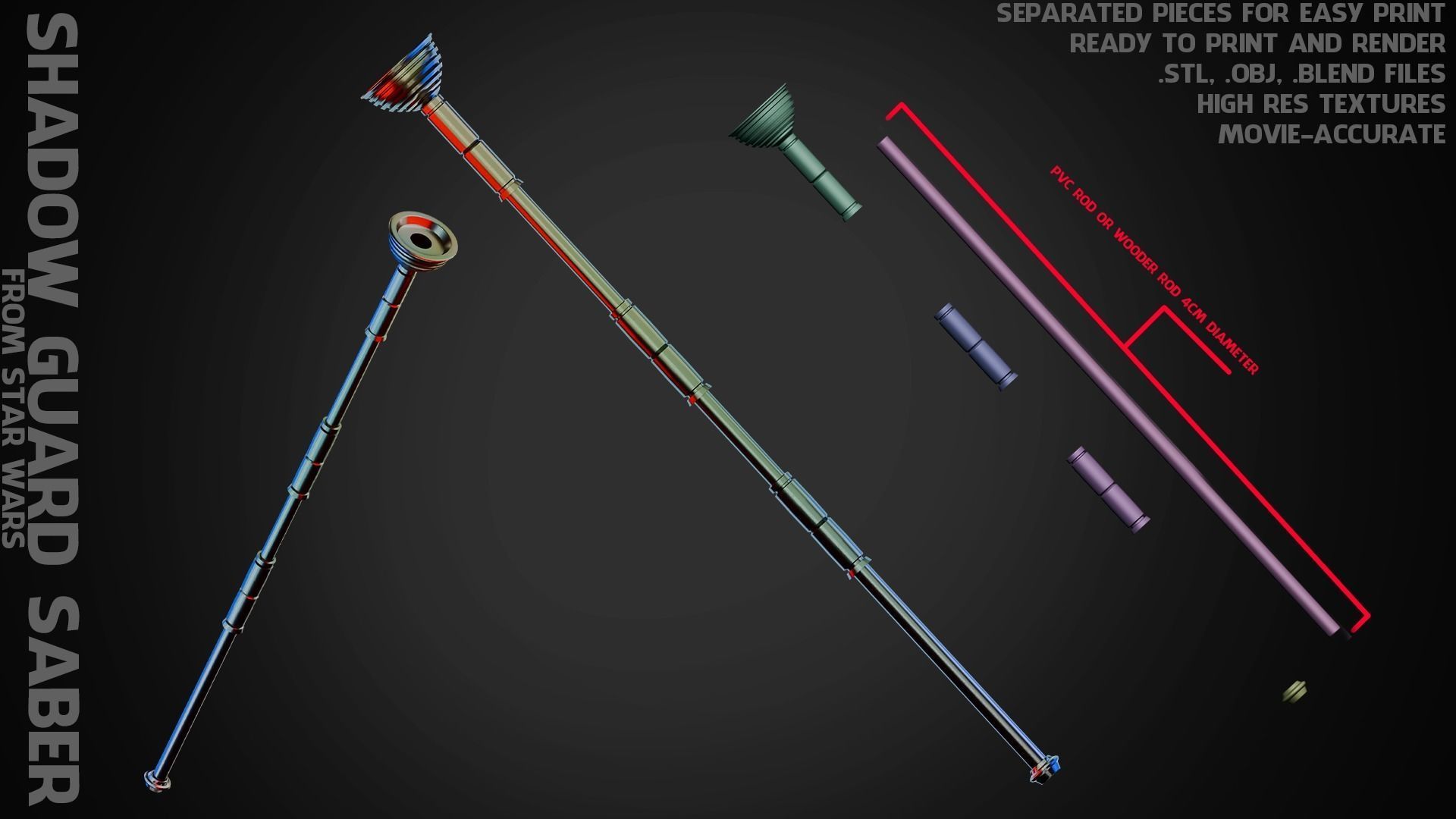 Star Wars Shadow Guard Saber for Cosplay 3D model 3D printable | CGTrader